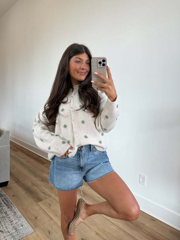 The Noelle Dot Cardi (Green) – Shop The Muse